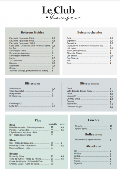 La carte du Club House - BDGC
